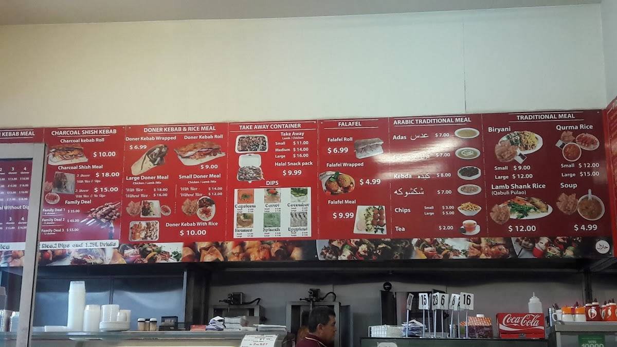 Menu at Melbourne Kebab Station fast food, Coburg