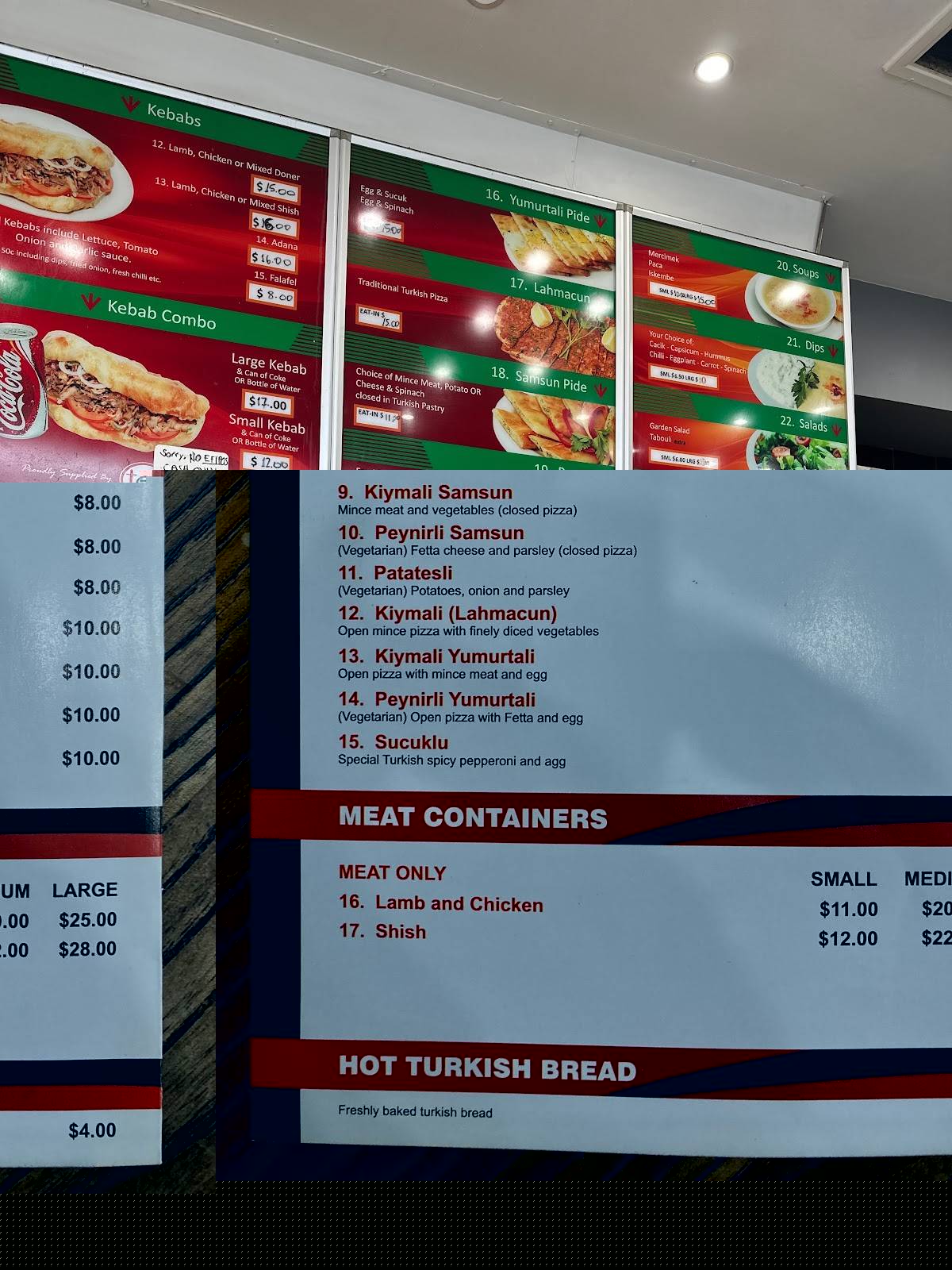 Menu at Melbourne Kebab Station fast food, Coburg