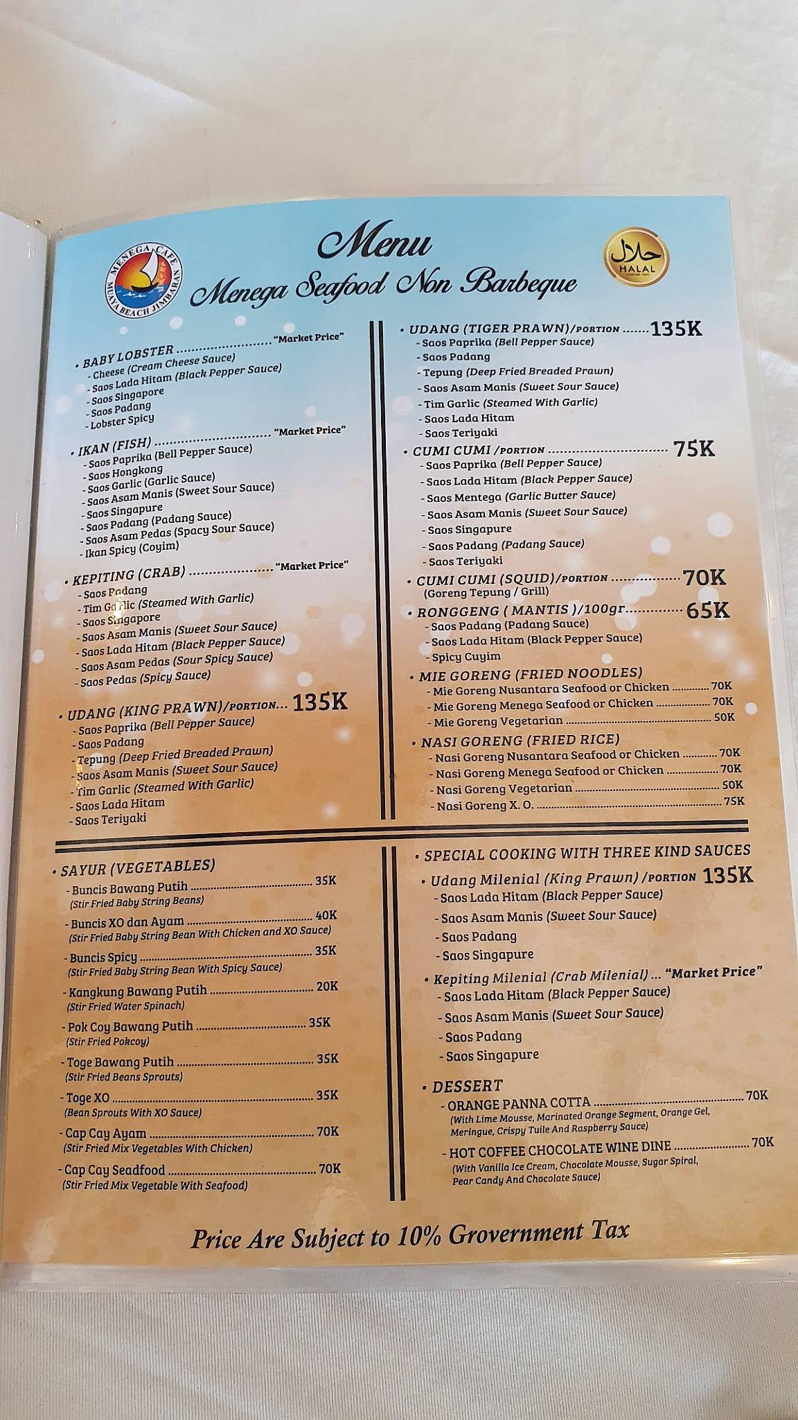Menu at Menega Cafe, Jimbaran, +MR6