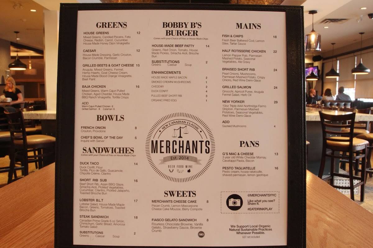 Menu at Merchants Restaurant, Calgary