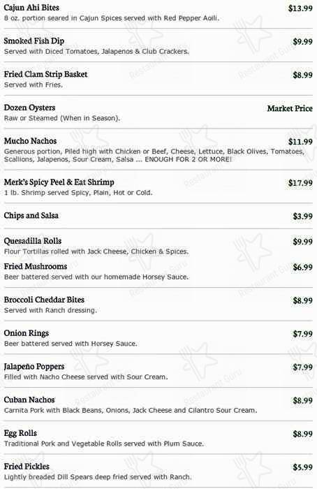 Menu at Merk's Bar & Grill, New Smyrna Beach