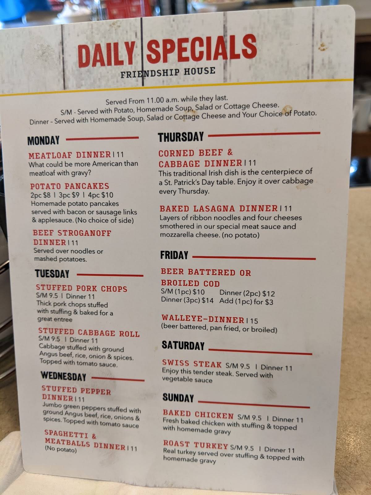 Menu at Friendship House Family Restaurant, Merrill