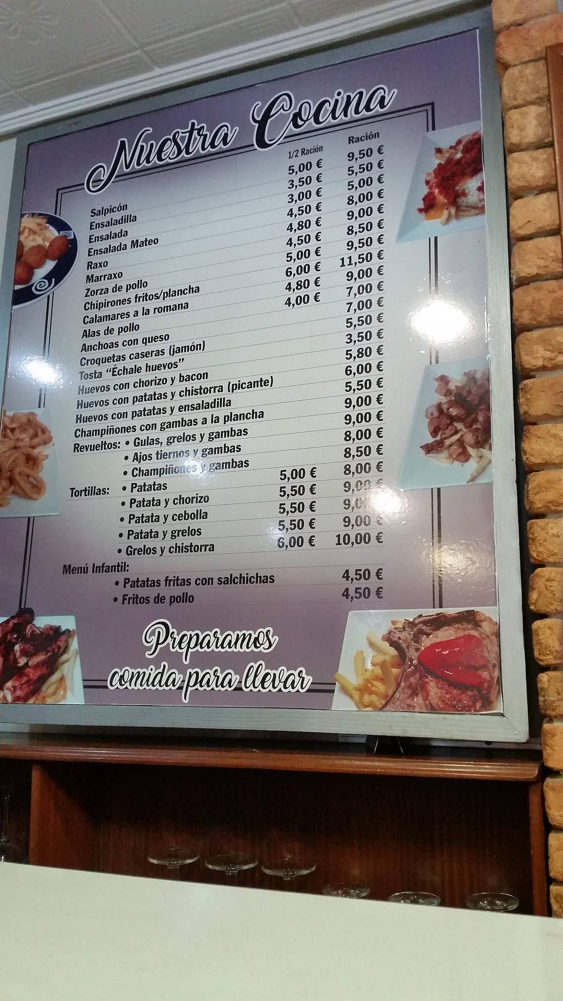 Carta del restaurante Mesón del Mateo, Ferrol