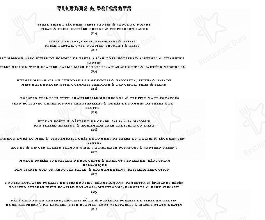 Menu at Mess Hall cafeteria, Montréal