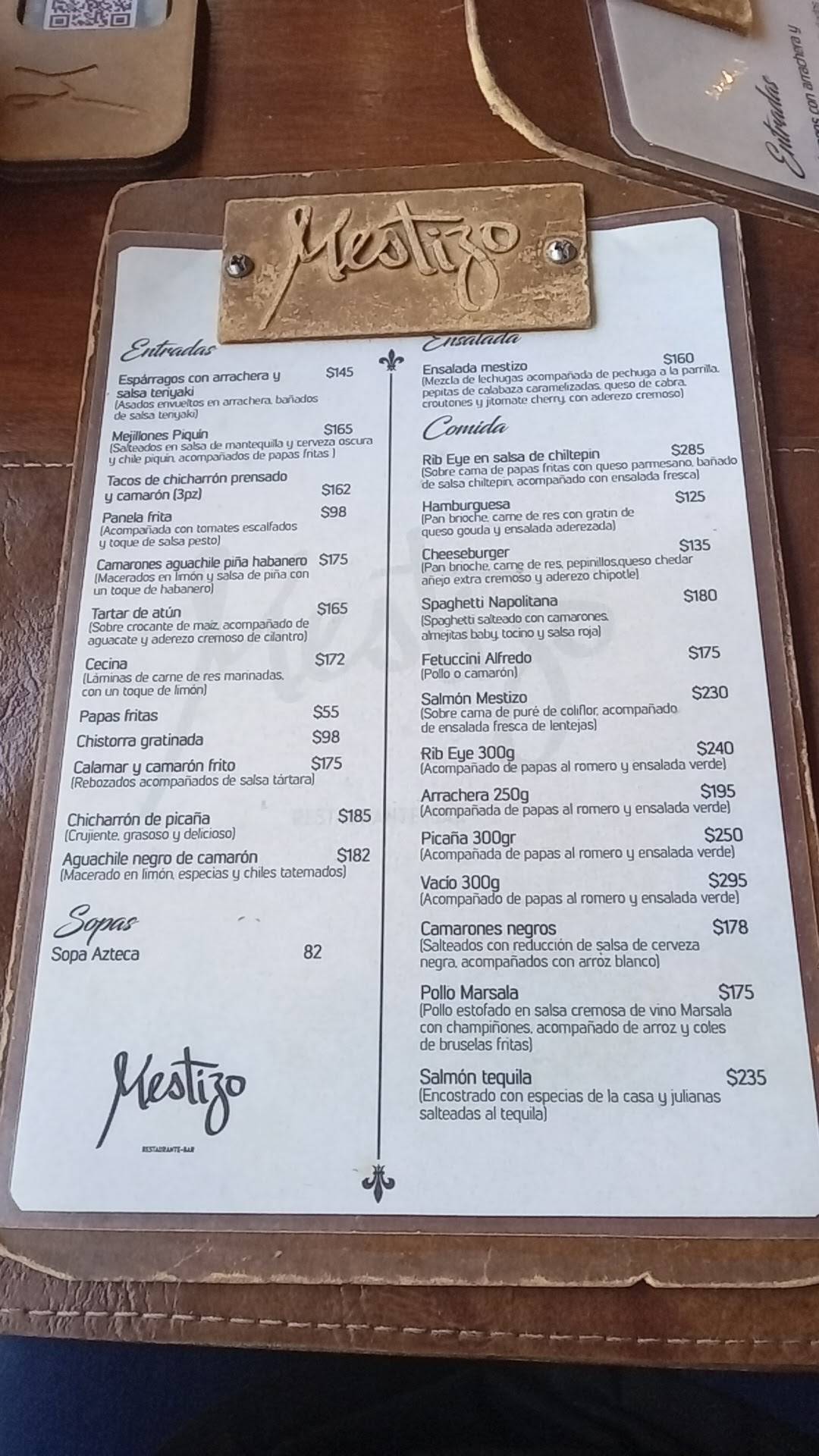 Menu at Mestizo Mazamitla restaurant, Mazamitla