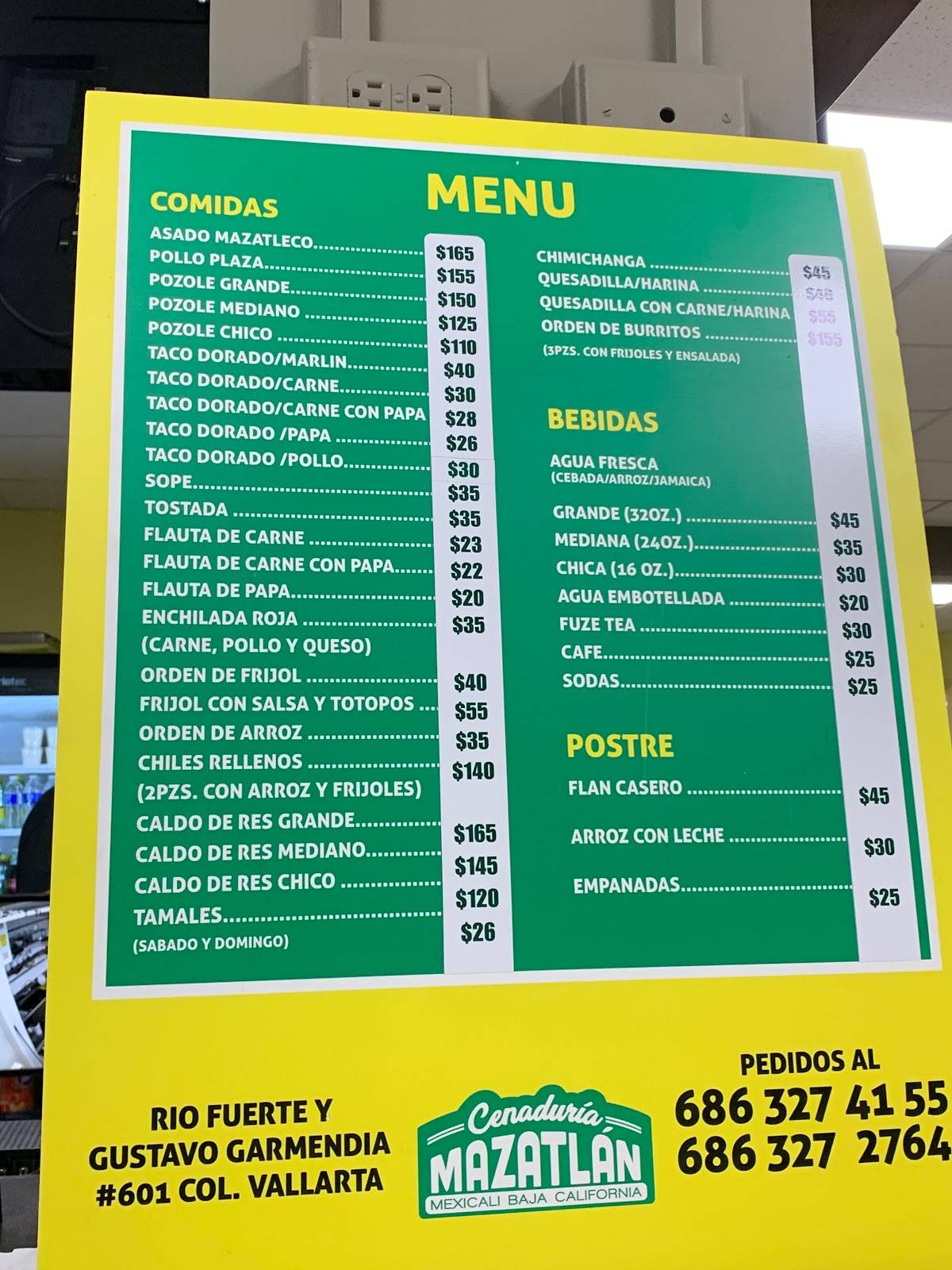 Carta del restaurante Cenaduria Mazatlán, Mexicali