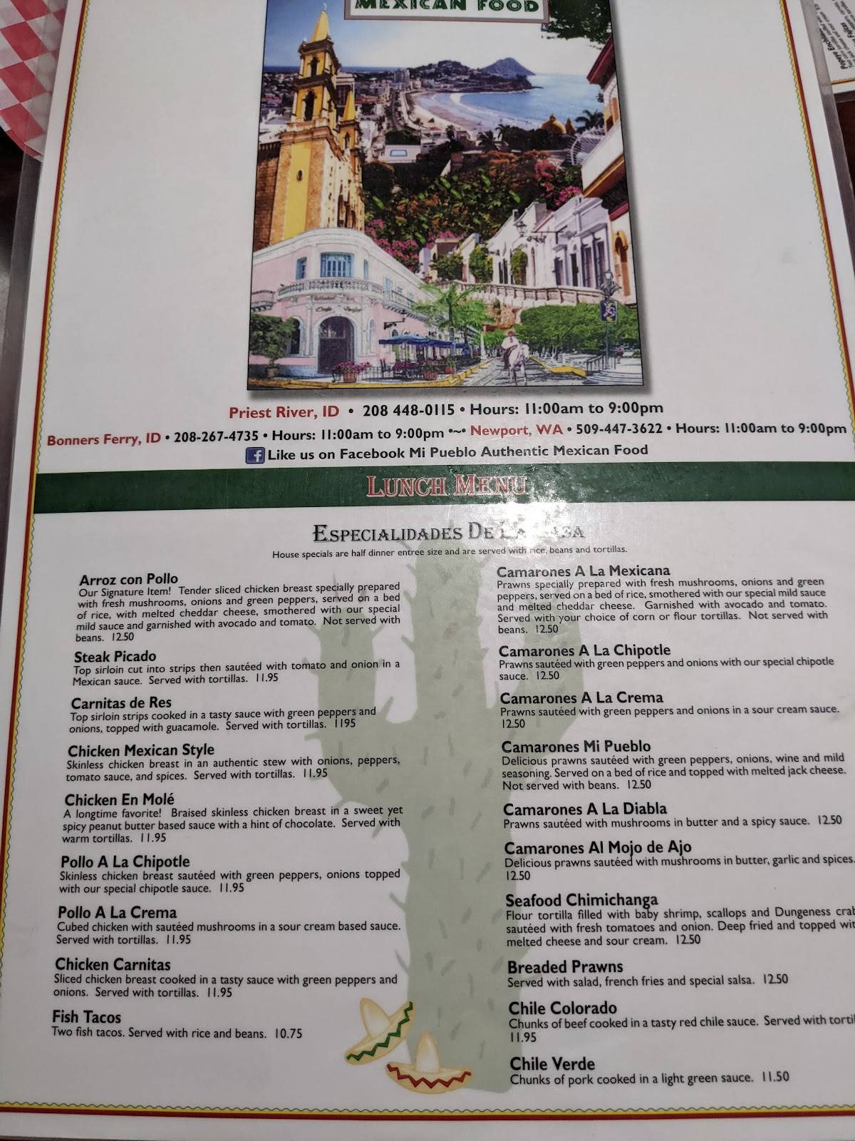 Menu at Mi Pueblo Authentic Mexican Restaurant, Priest River