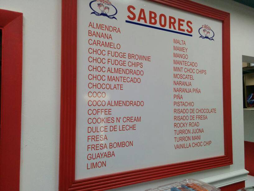 Menu at Miami Coppelia Ice Cream, Miami, NW 7th St