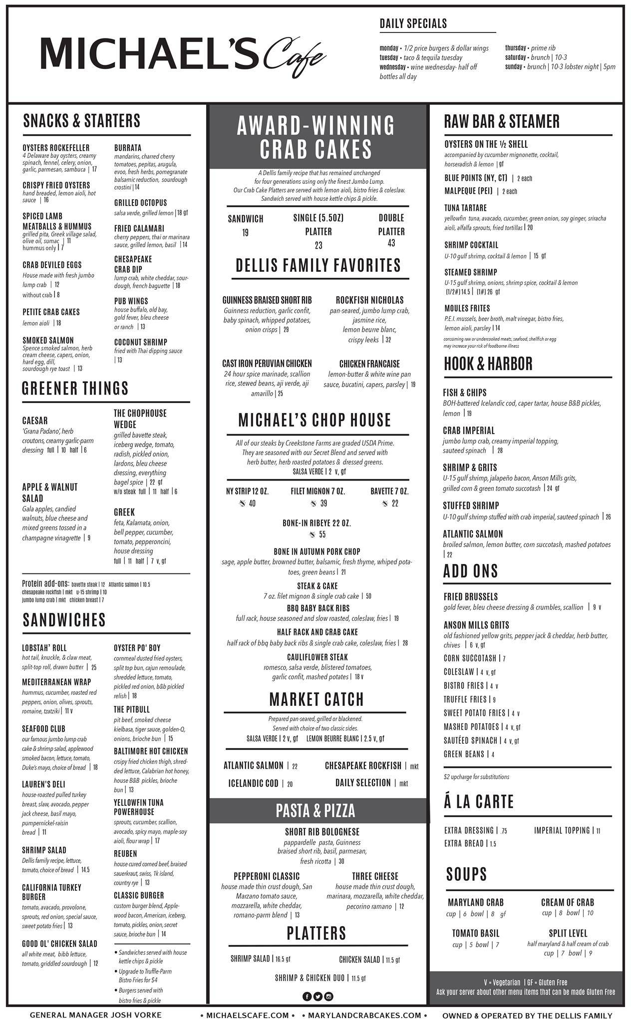 Menu at Michael's Cafe White Marsh-Middle River, Middle River