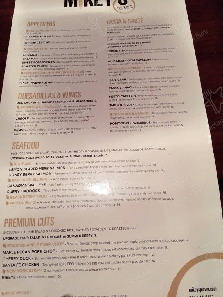 Menu at Mikey's Bar & Grill, Plover