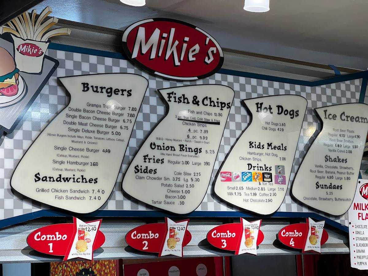 Menu at Mikie's restaurant, Everett