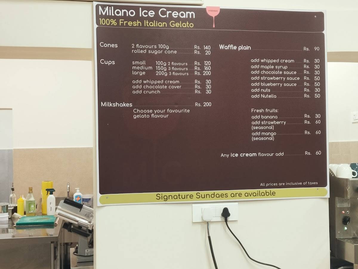 Menu at Milano Ice Cream, Hyderabad