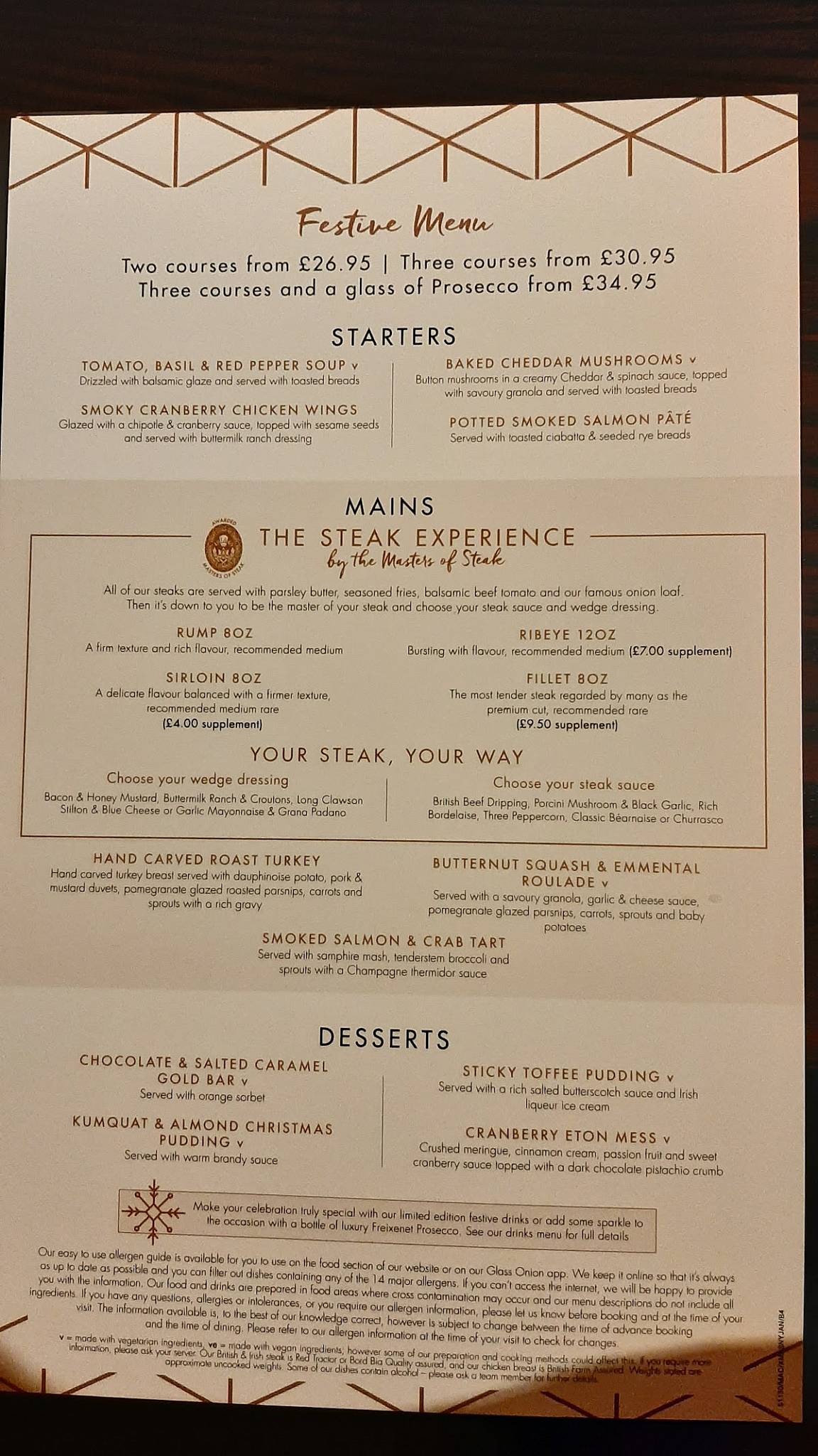 Menu at Miller & Carter Glasgow steakhouse, Glasgow, 47 St Vincent St