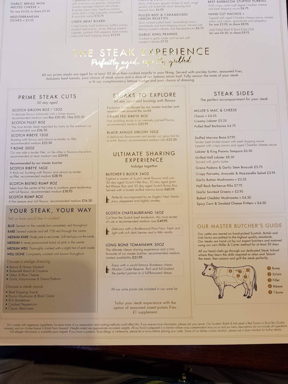Menu at Miller & Carter Glasgow steakhouse, Glasgow, 47 St Vincent St
