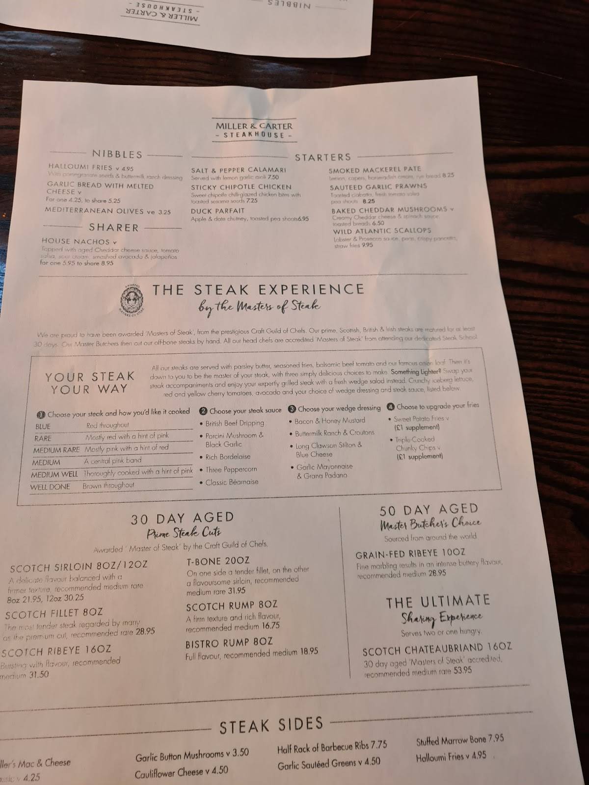 Menu at Miller & Carter Glasgow steakhouse, Glasgow, 47 St Vincent St