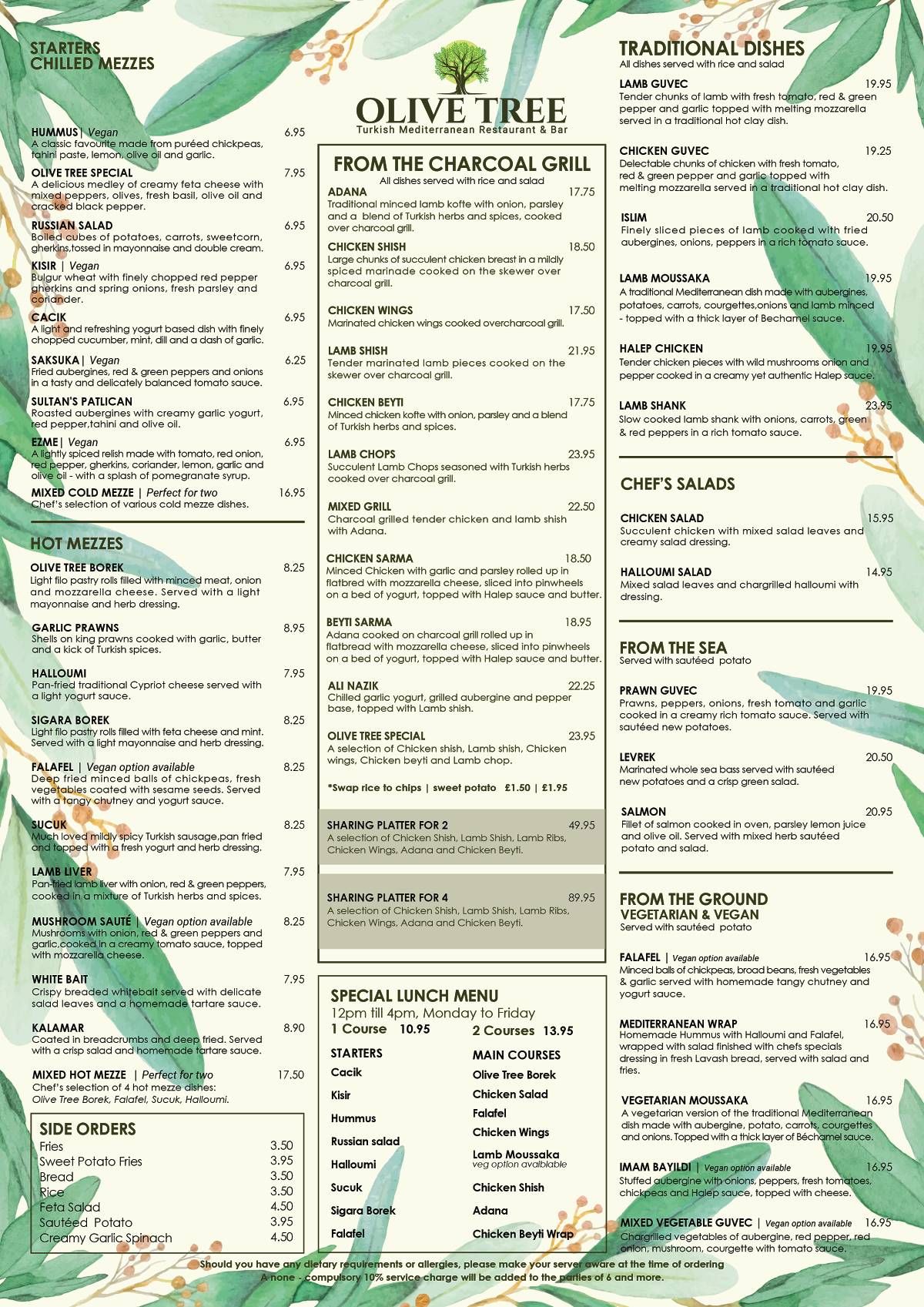 Menu at Olive Tree Turkish Mediterranean Restaurant and Bar, Milton Keynes