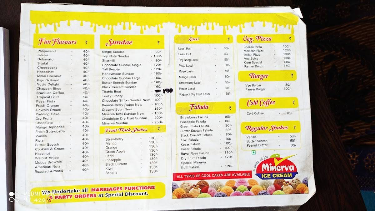 Menu at Minerva Ice Cream, Adilabad