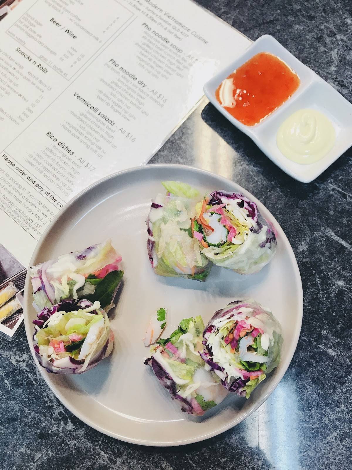 Menu at Ming Ming's Vietnamese Fusion restaurant, Surfers Paradise