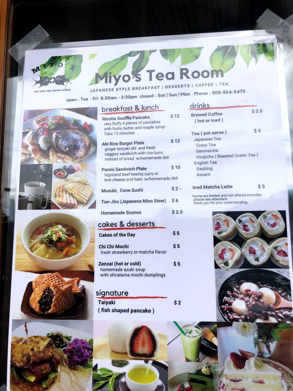 Menu at Miyo's Restaurant, Hilo, 564 Hinano St