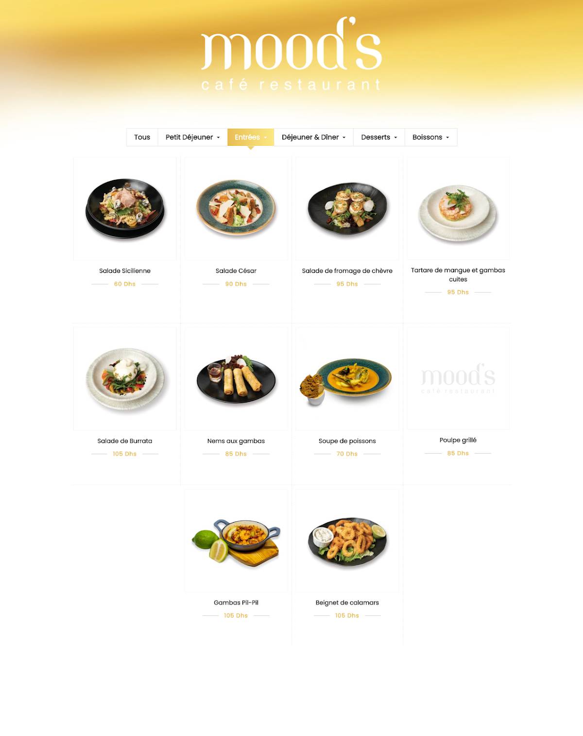 Menu at Mood's Café-Restaurant, Casablanca
