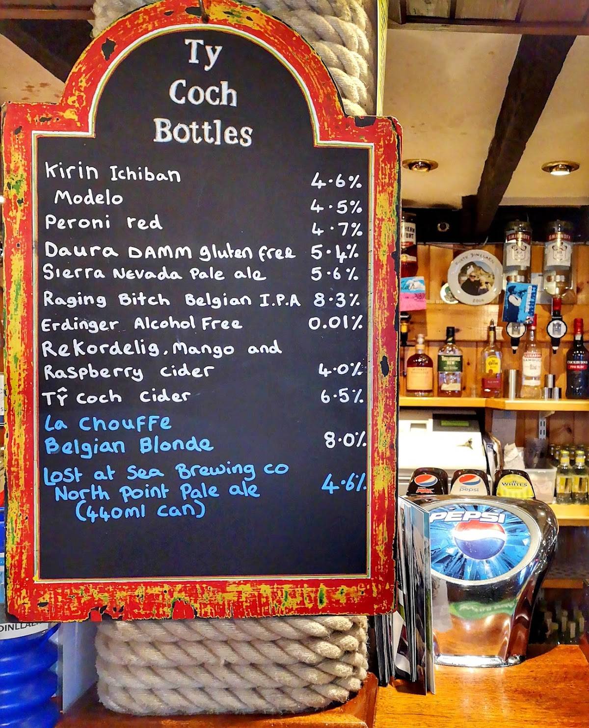 Menu at Tŷ Coch Inn pub & bar, Morfa Nefyn
