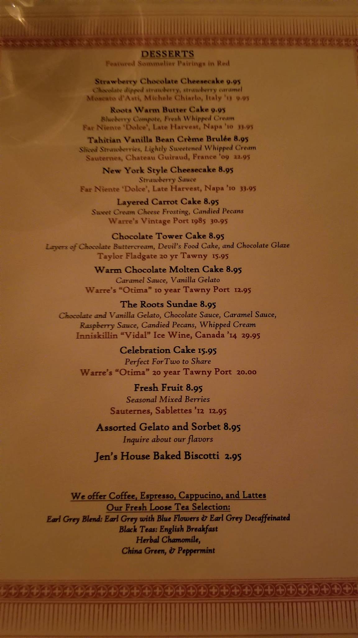 Menu at Roots Steakhouse, Morristown