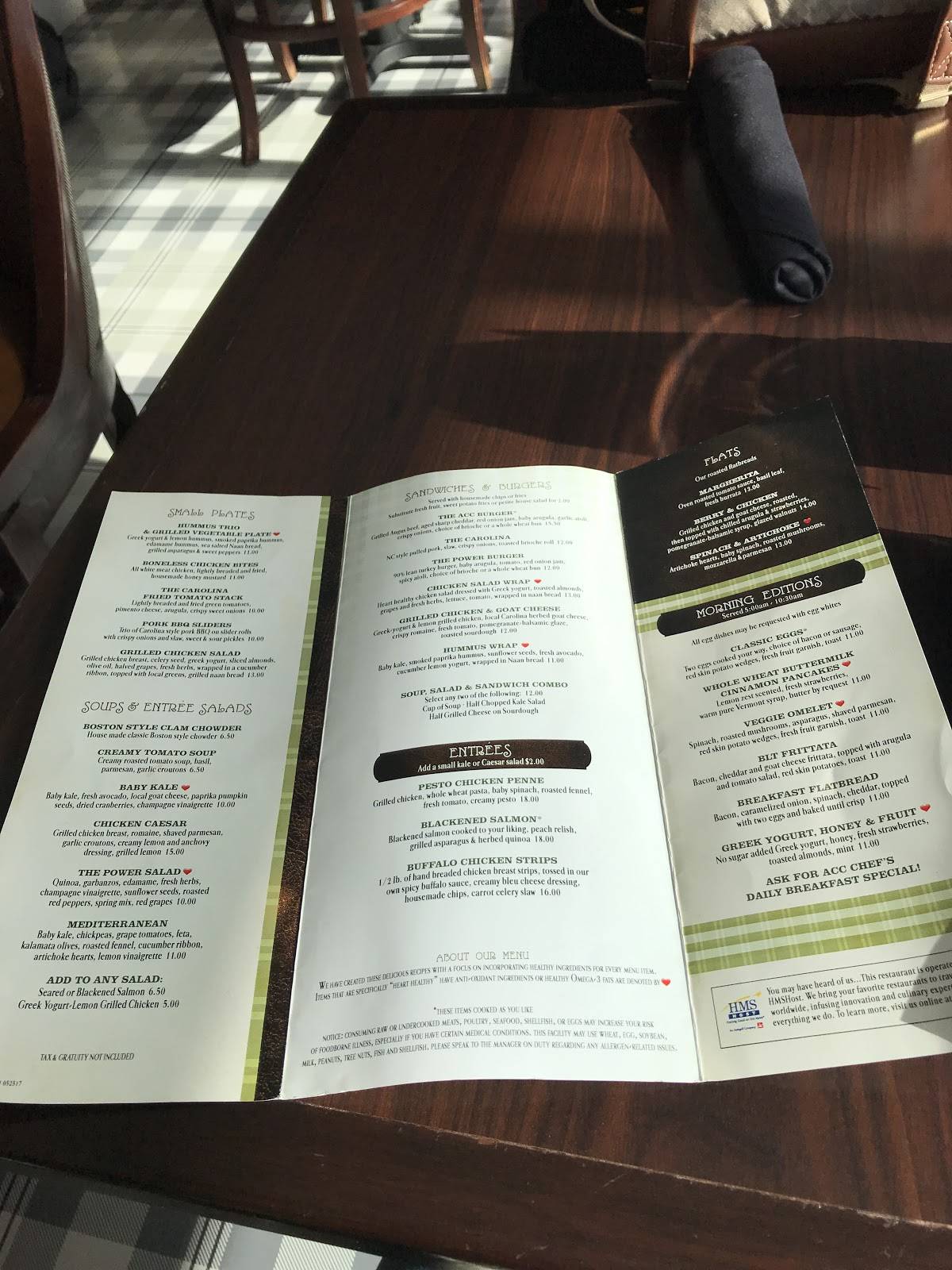 Menu at ACC American Café cafe, Morrisville, John Brantley Blvd