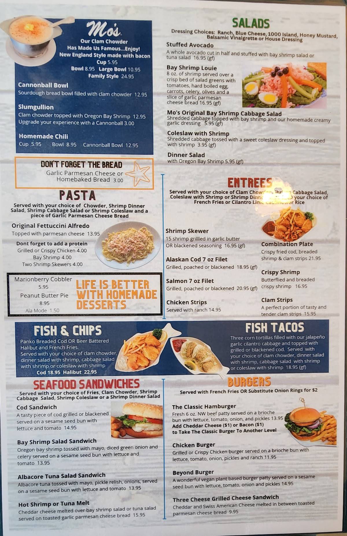 Menu at Mo's Seafood & Chowder - Lincoln City restaurant, Lincoln City