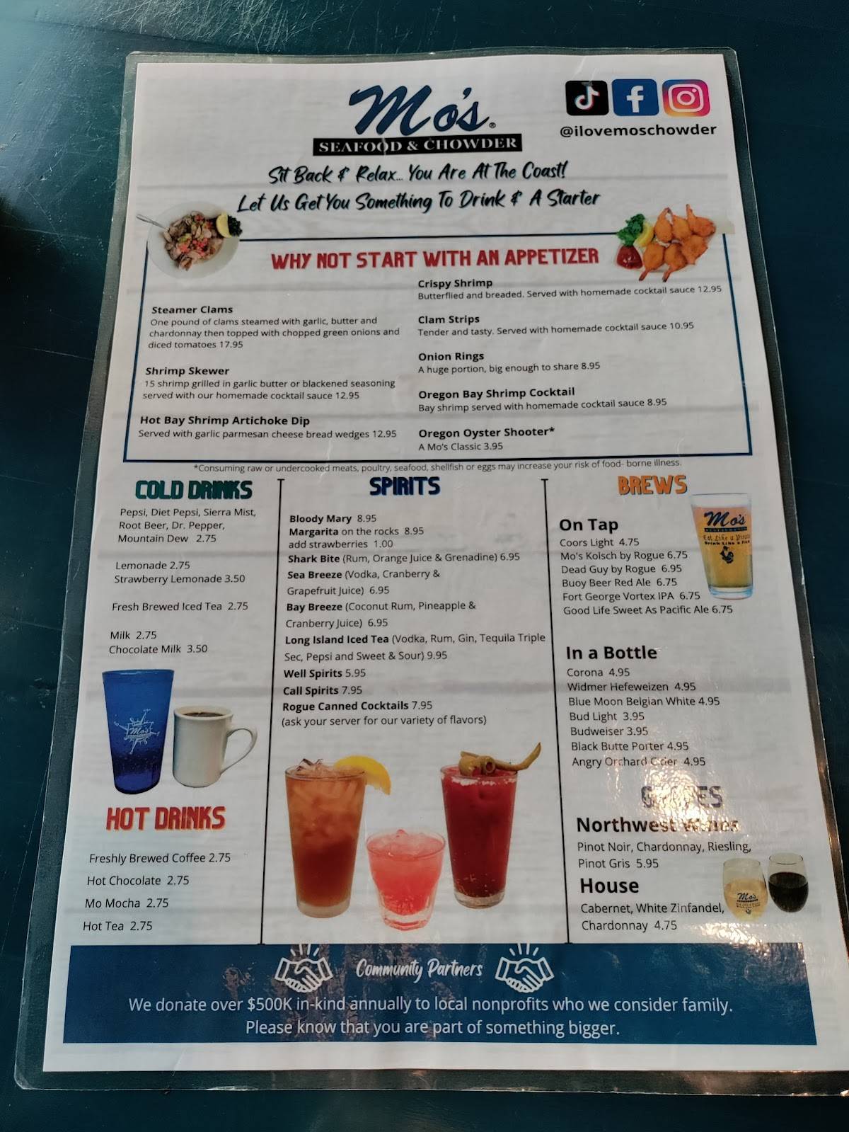Menu at Mo's Seafood & Chowder - Lincoln City restaurant, Lincoln City