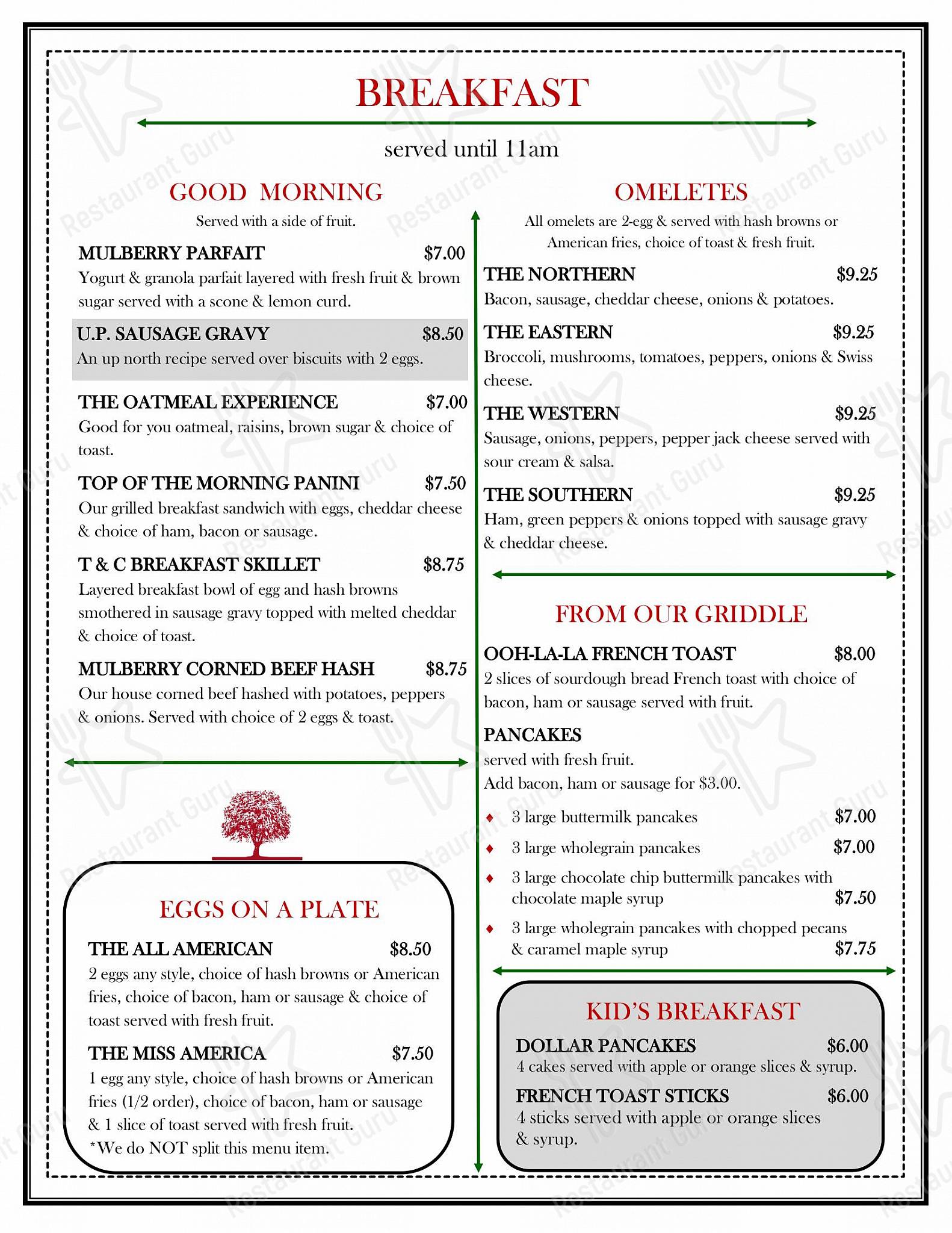 Menu at Herrick House and The Mulberry Cafe, Clare
