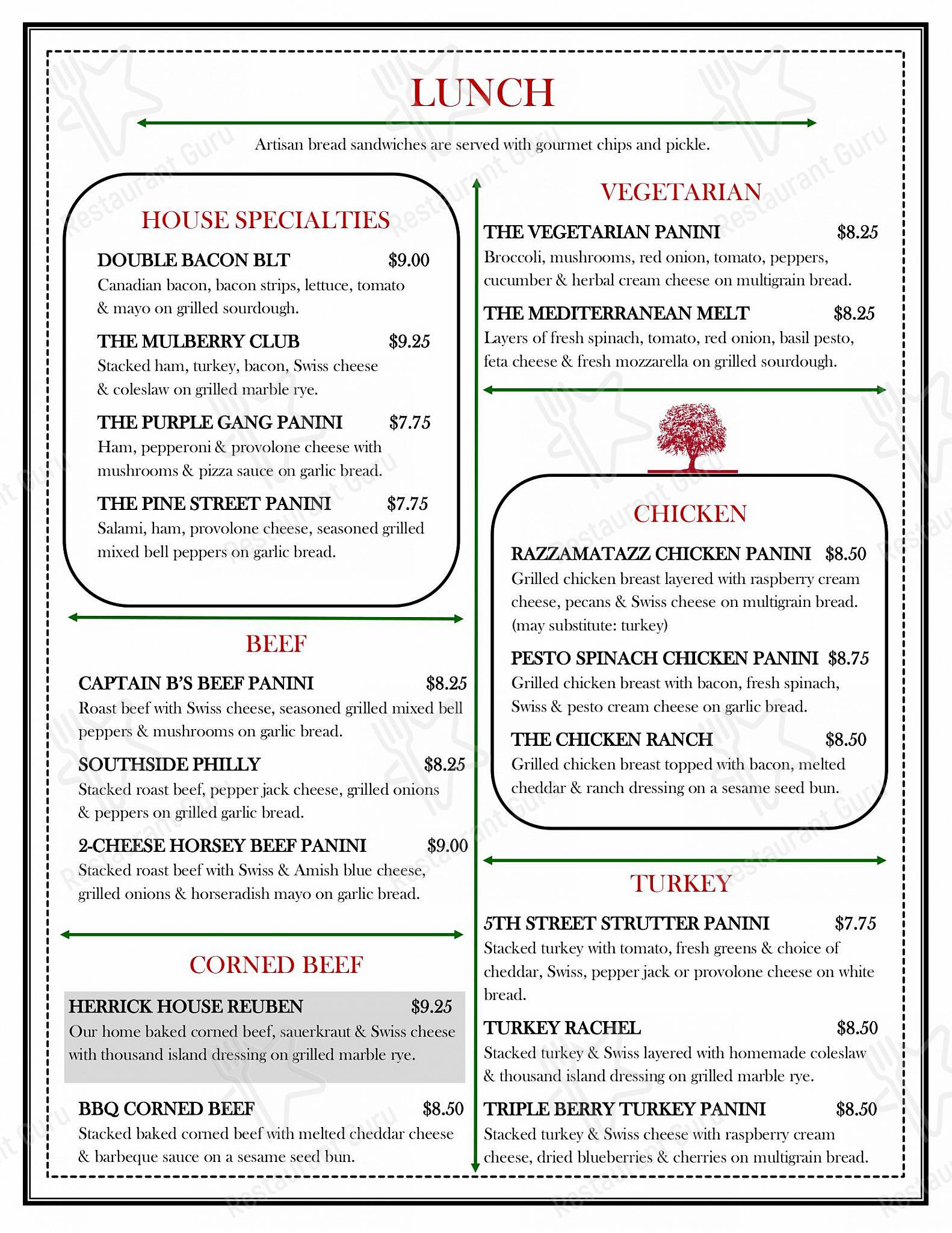 Menu at Herrick House and The Mulberry Cafe, Clare