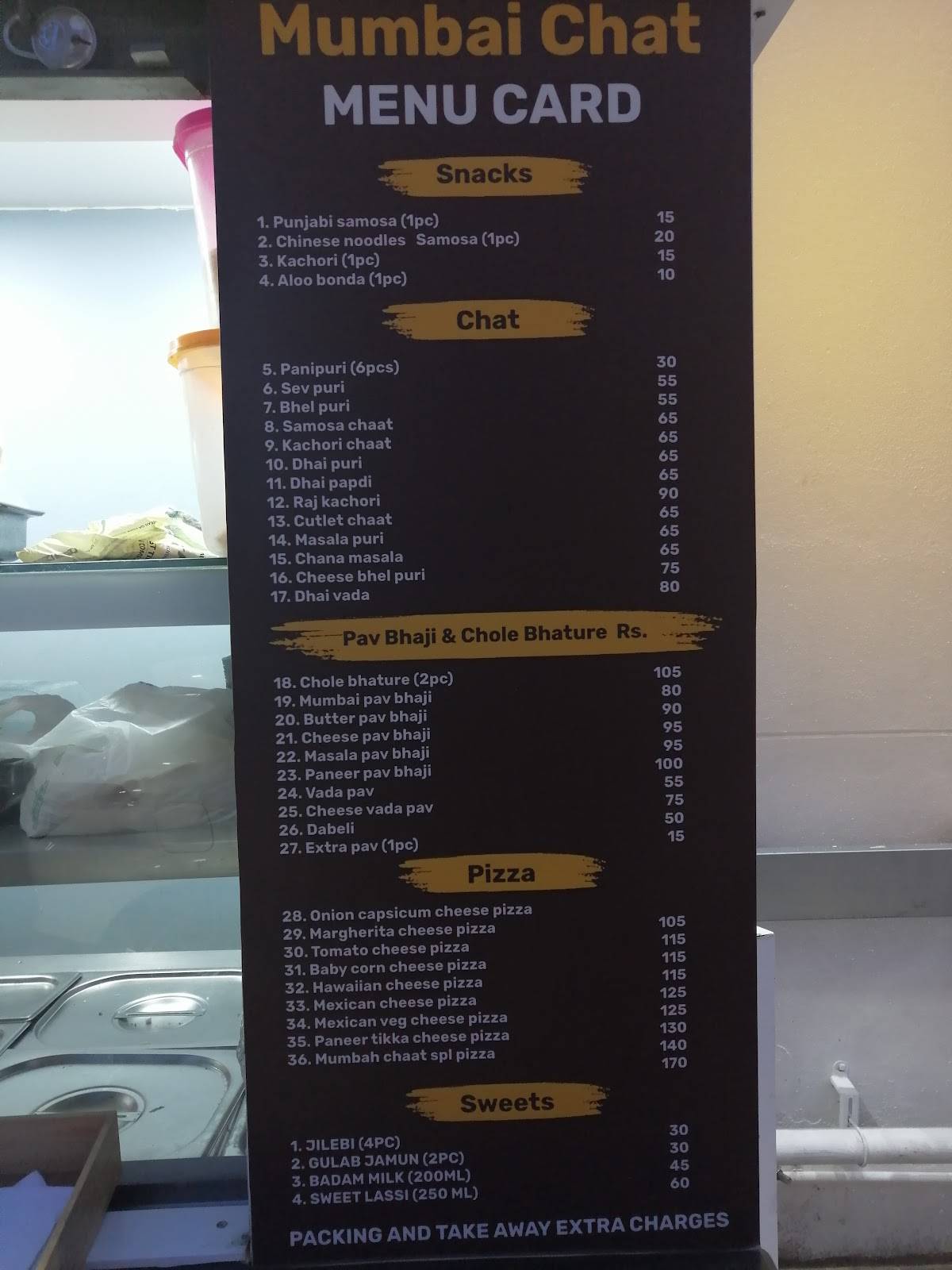 Menu at Mumbai Chaat, Chennai