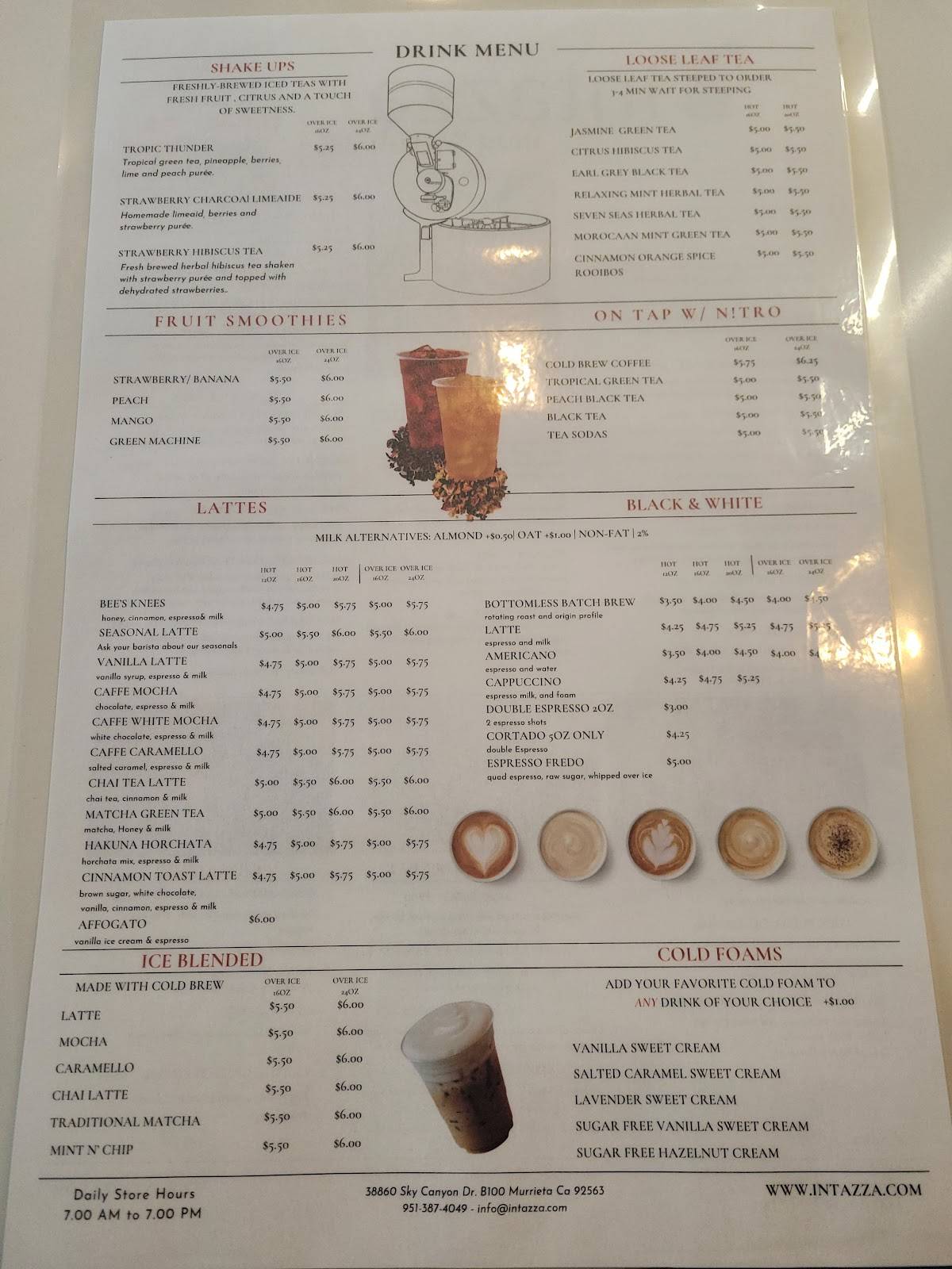Menu at Intazza Coffee Works cafe, Murrieta, Sky Canyon Dr Bldg B