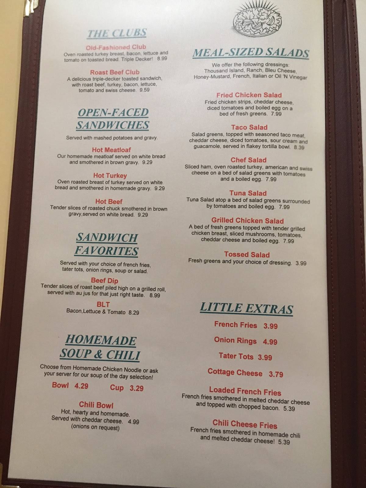 Menu at Sunrise Inn restaurant, Nampa