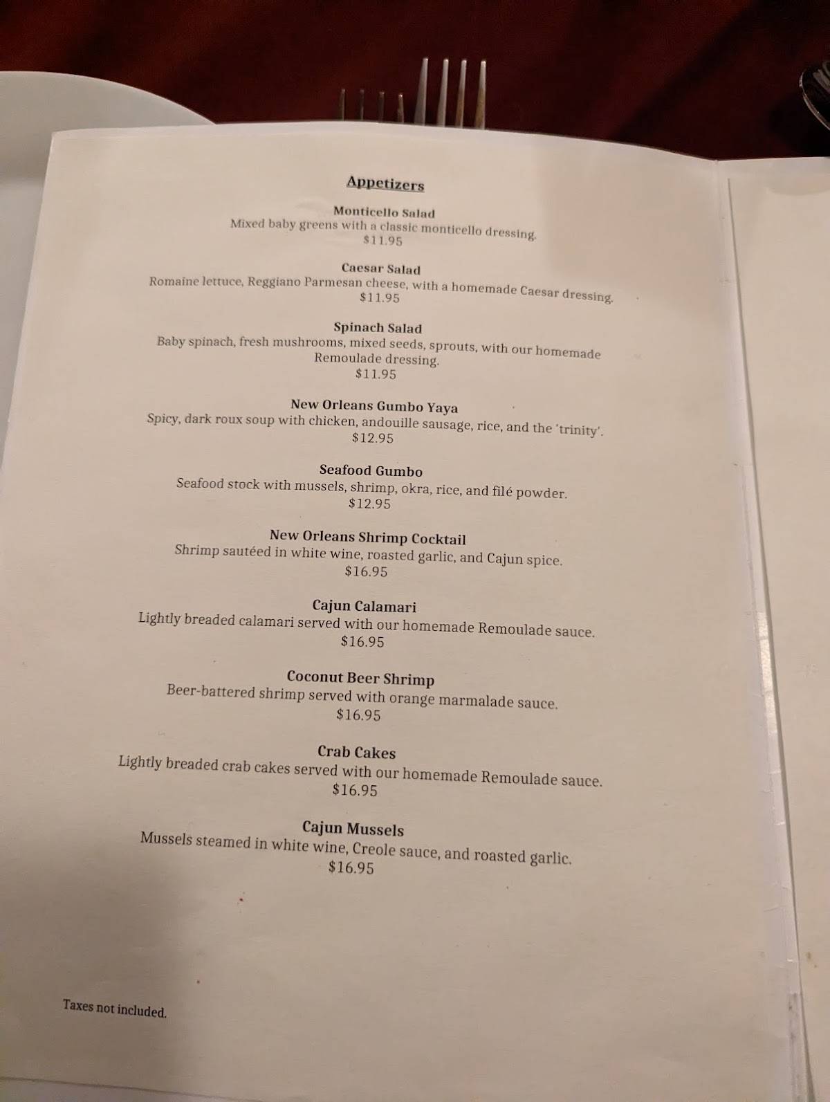 Menu at New Orleans Seafood & Steakhouse, Toronto