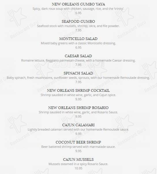 Menu at New Orleans Seafood & Steakhouse, Toronto