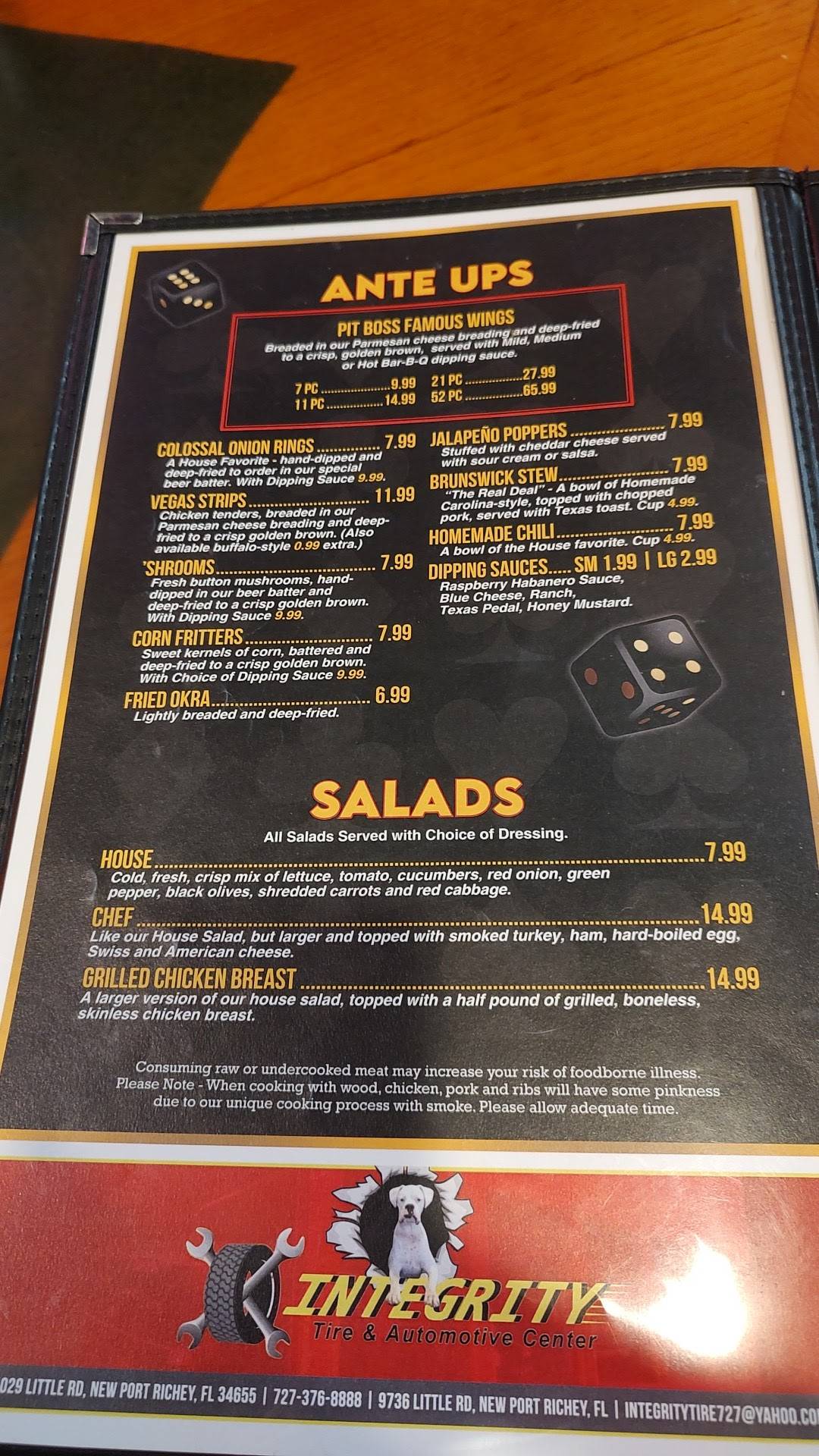 Menu at Pit Boss Bar-B-Q, New Port Richey