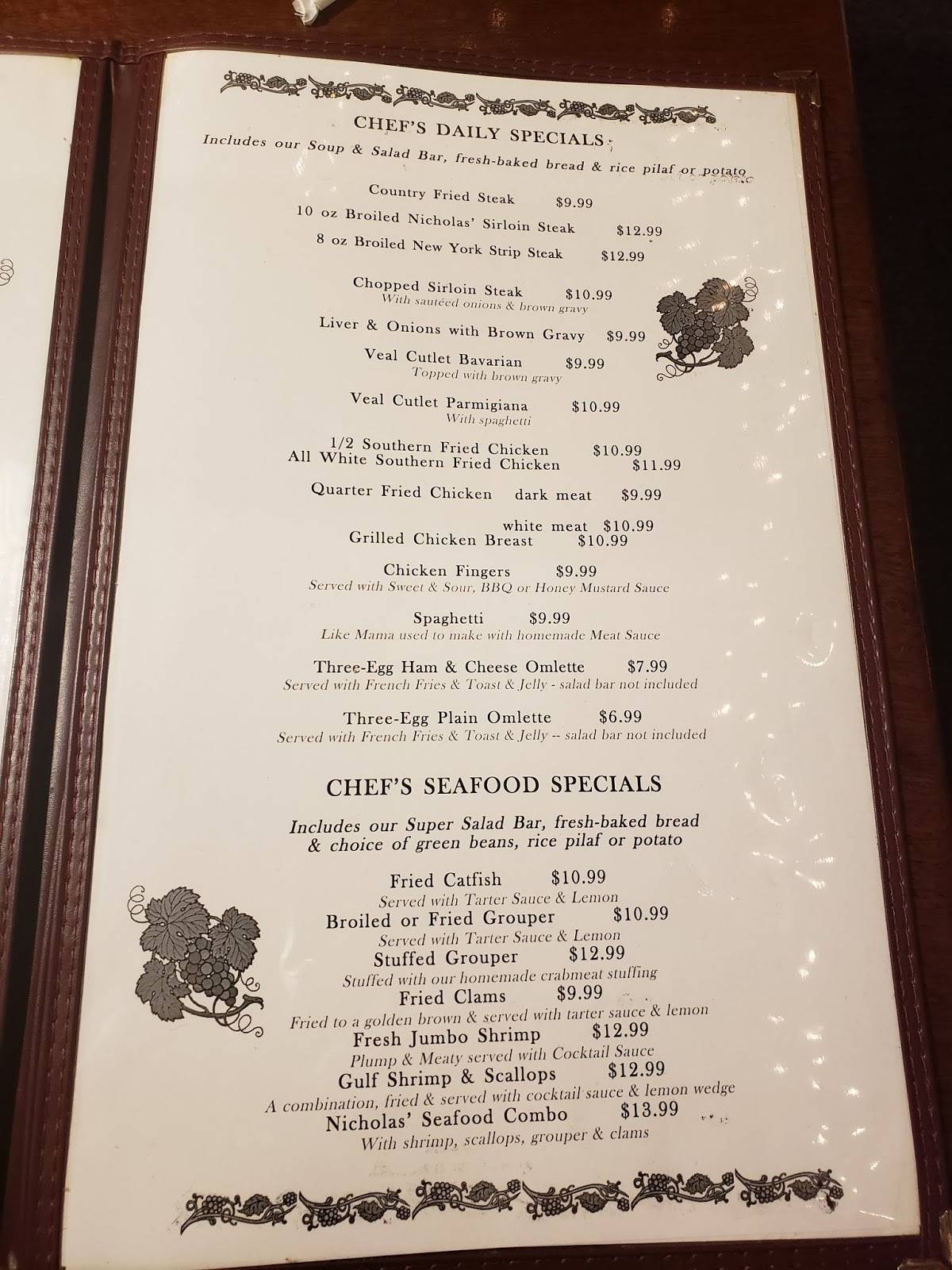 Menu at Nicholas' Family Restaurant, Wauchula