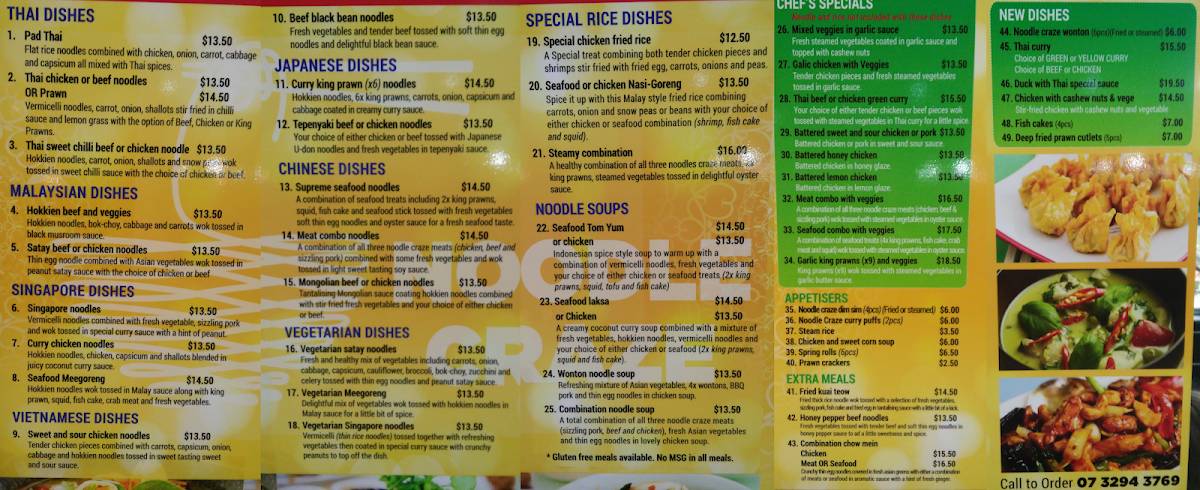 Menu at Noodle Craze restaurant, Yamanto