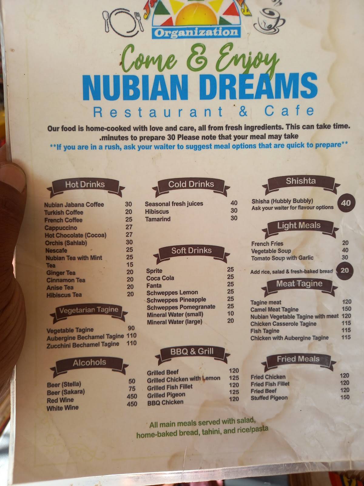 Speisekarte von Nubian Dreams Restaurant & Cafe, Assuan