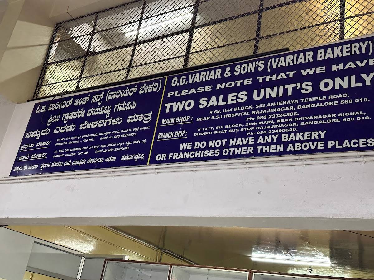 Menu at O.G. Variar and Sons, Variar Bakery, Bengaluru, 68 1'st Main Road
