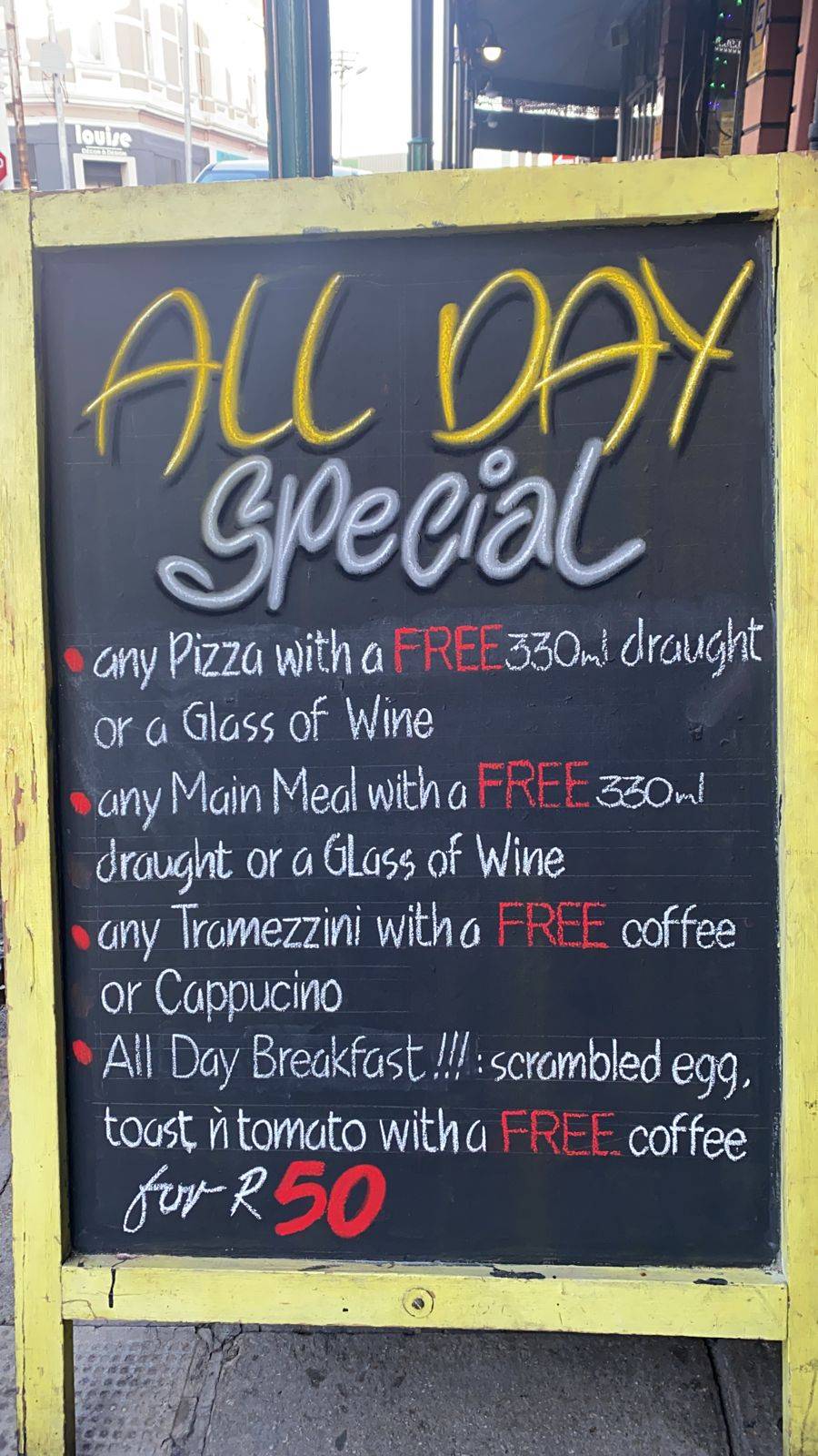 Menu at Obz Cafe, Cape Town