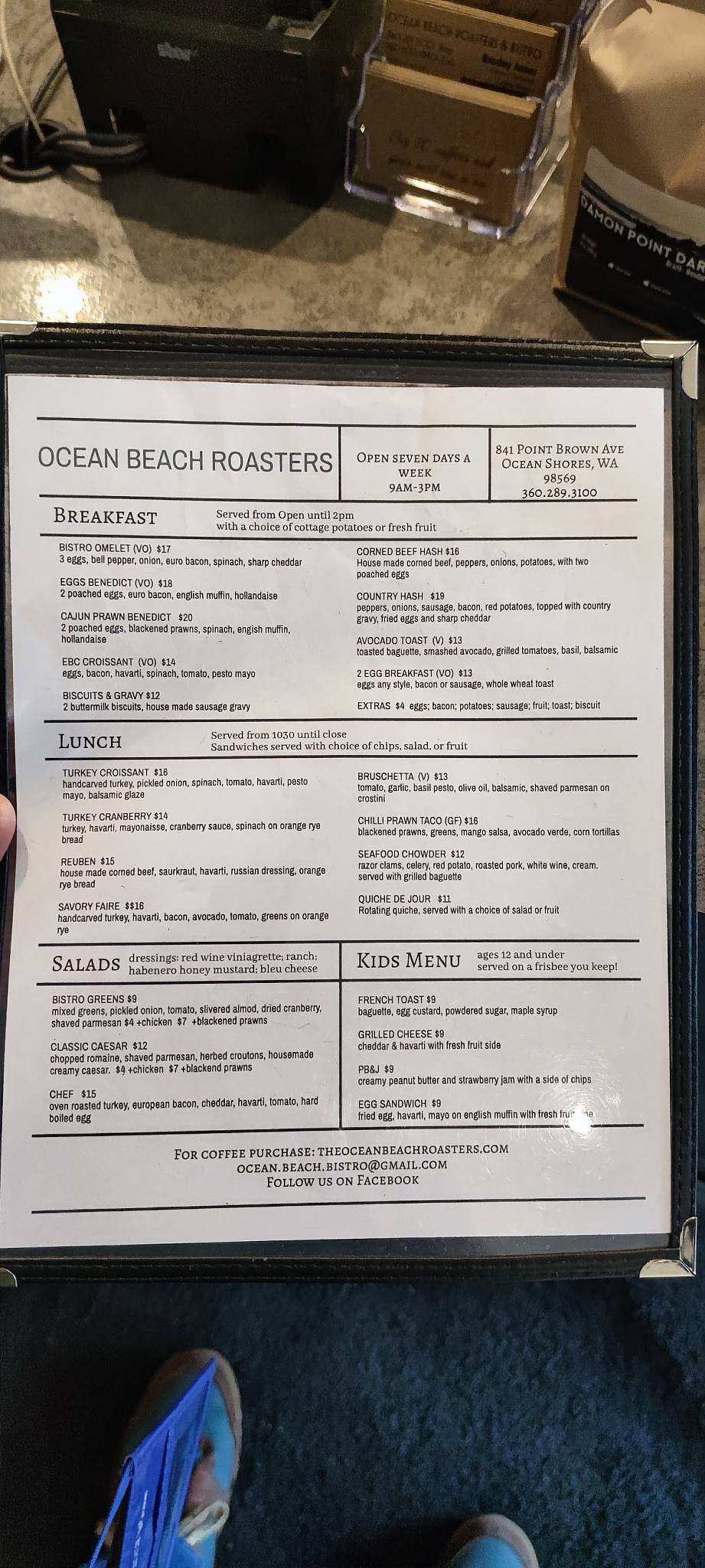 Menu at Ocean Beach Roasters pub & bar, Ocean Shores