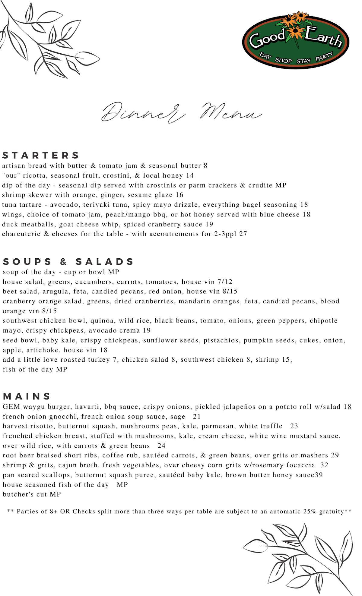 Menu at Good Earth Market & Restaurant, Ocean View