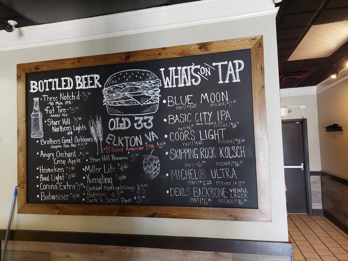Menu at Old 33 Beer & Burger Grill, Inc. pub & bar, Elkton