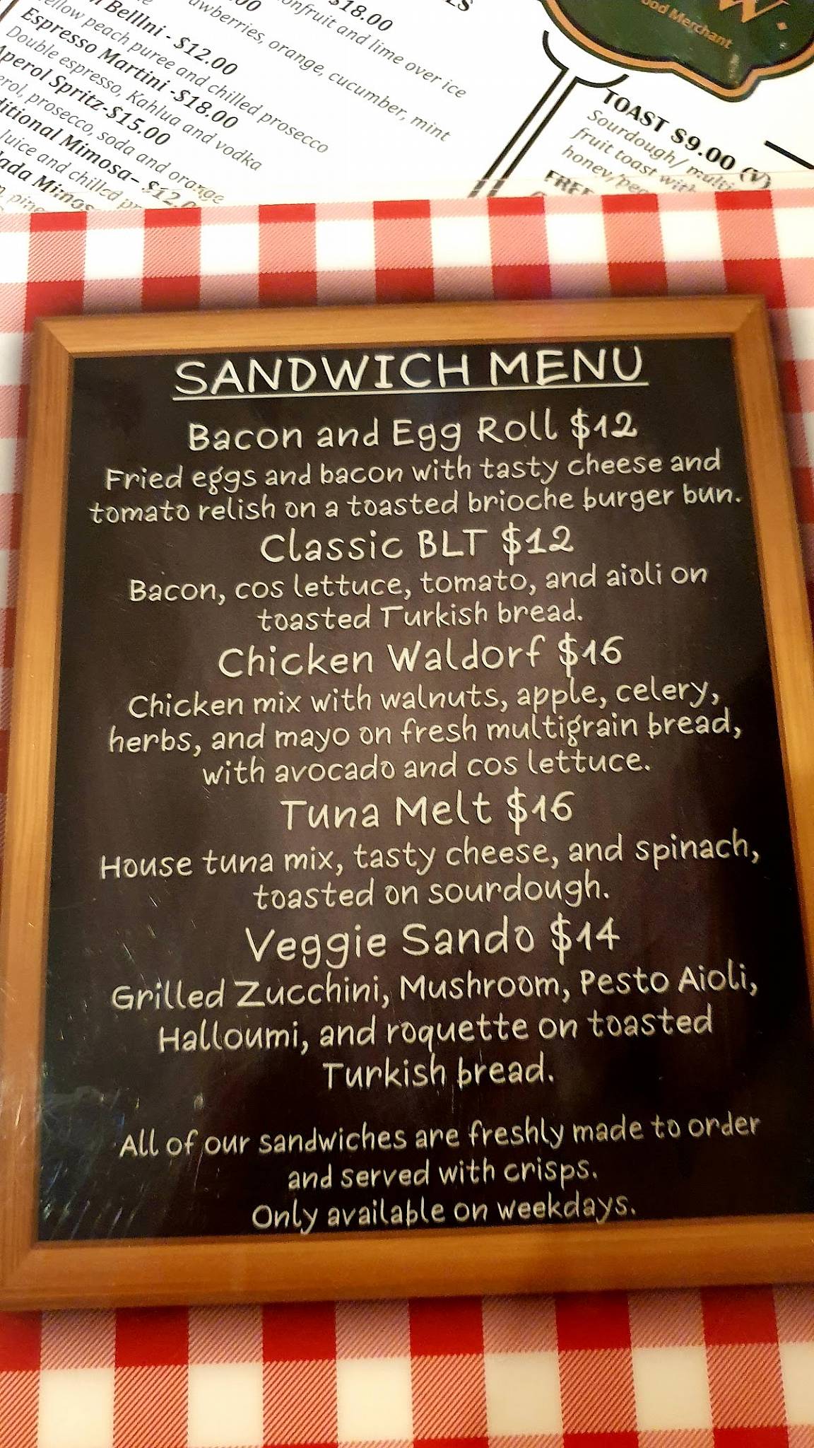 Menu at Old Man Drew cafe, Ascot Vale