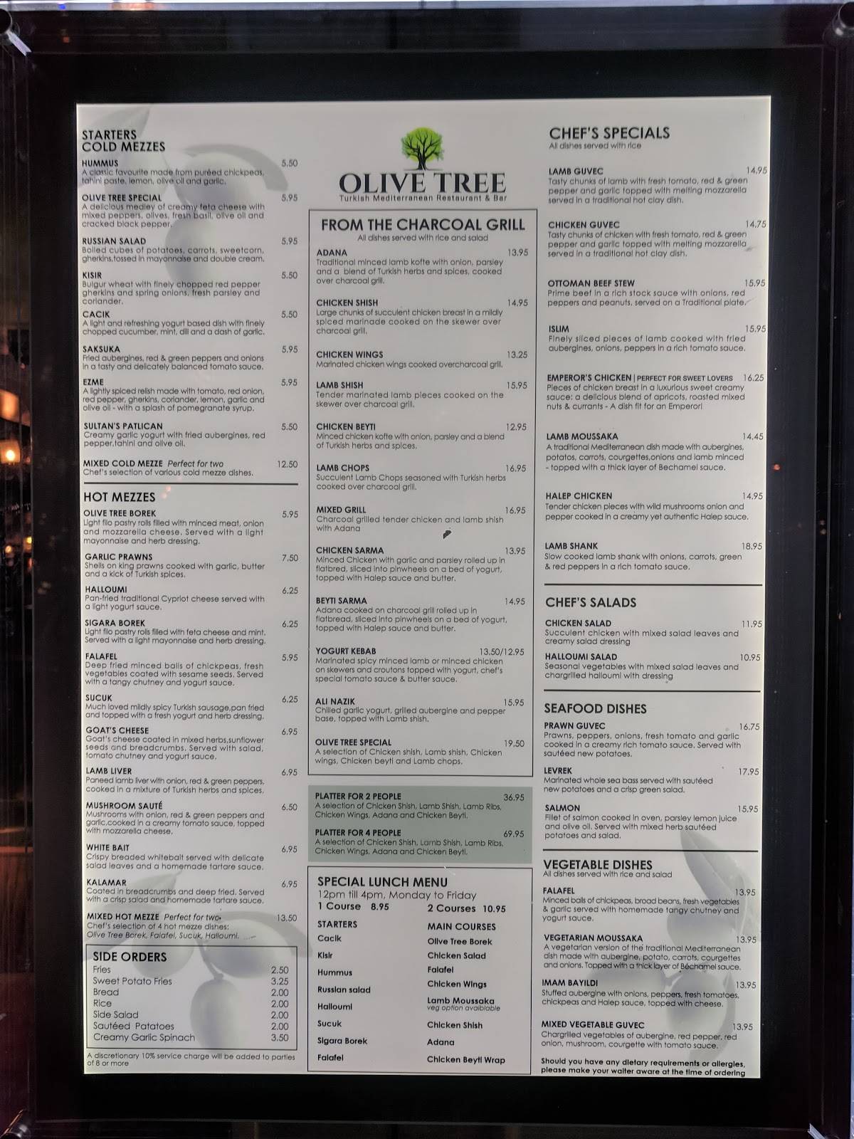 Menu at Olive Tree Turkish Mediterranean Restaurant and Bar, Milton Keynes