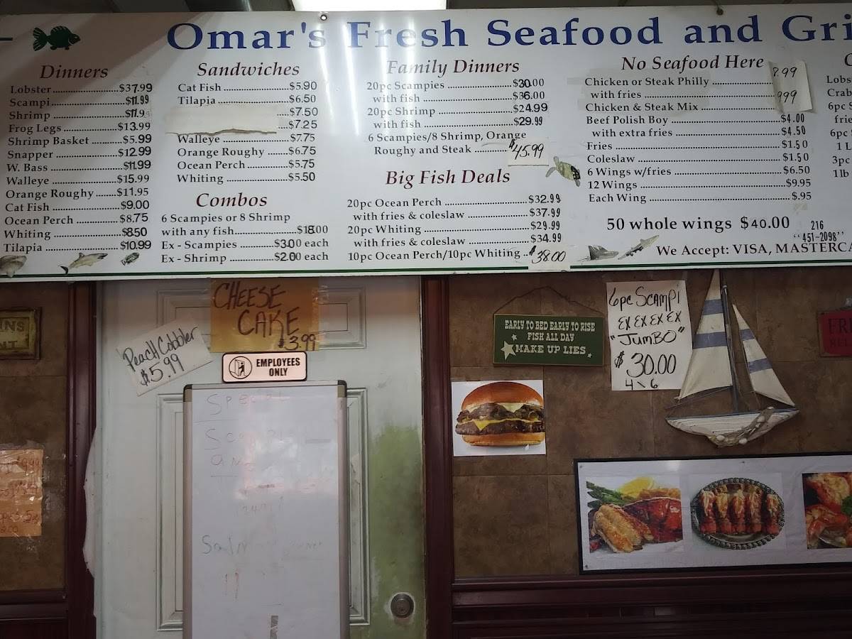 Menu at Omar's Seafood & Grill restaurant, Cleveland, St Clair Ave.
