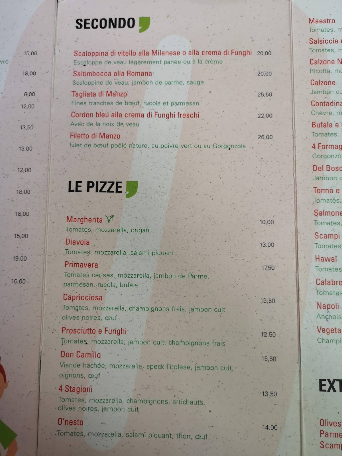 Speisekarte von Onesto restaurant, Luxemburg