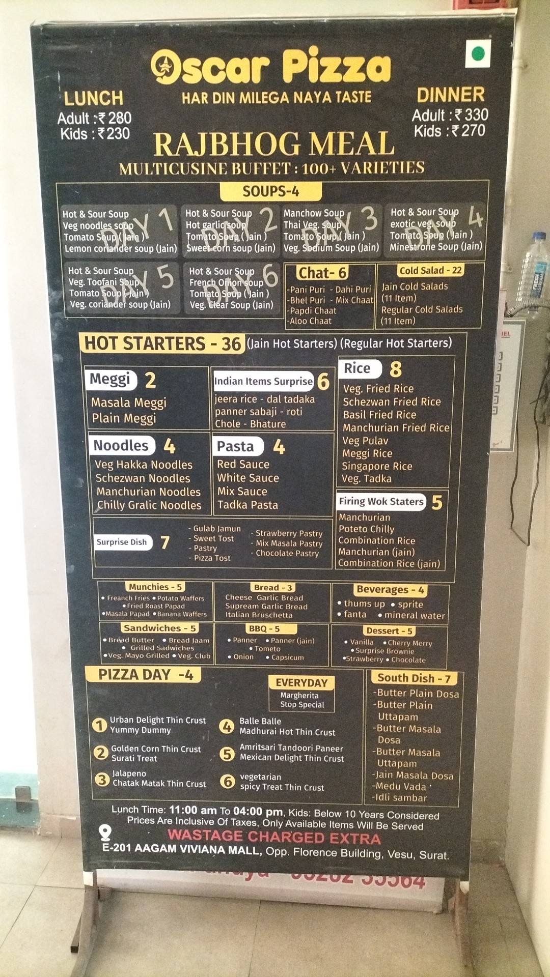 Menu at Oscar Pizza, Surat